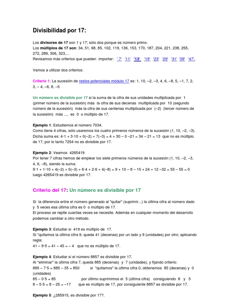 Divisibilidad Por 17 | PDF | Notación Matemática | Matemáticas discretas