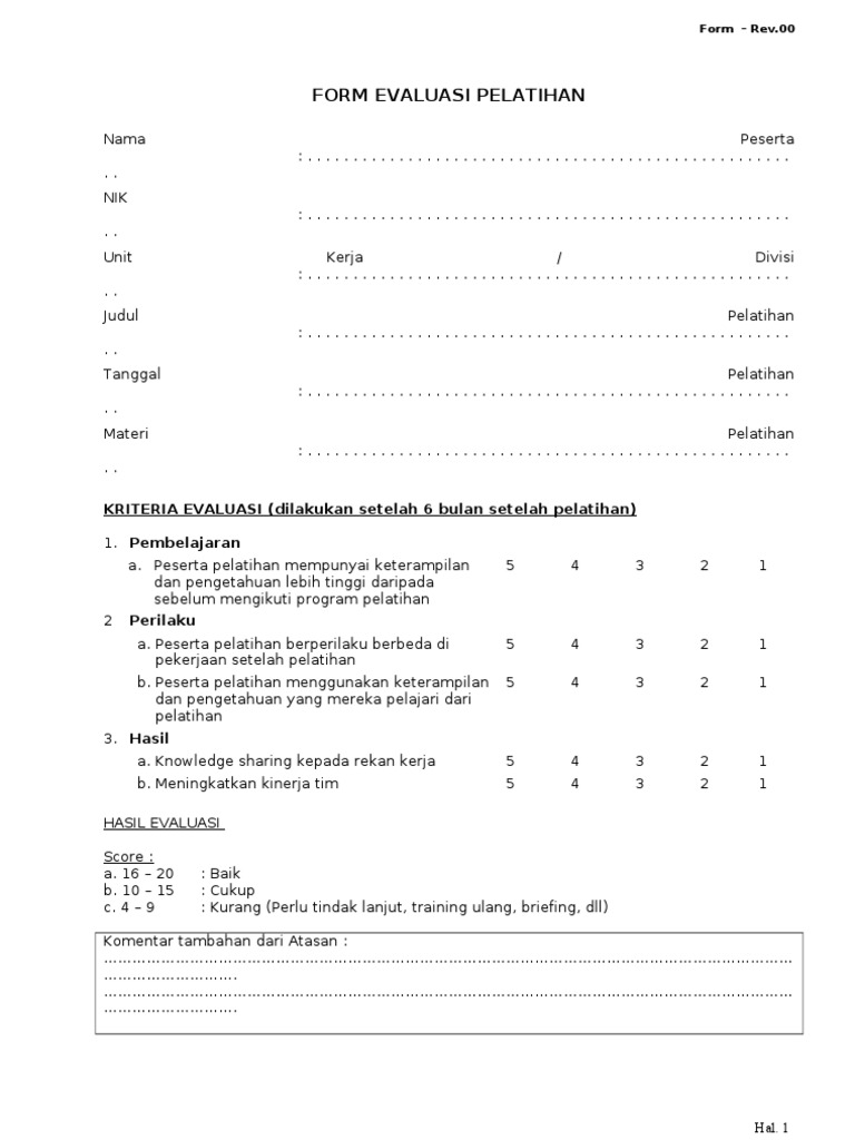 Form Evaluasi Pelatihan | PDF | Karier & Perkembangan