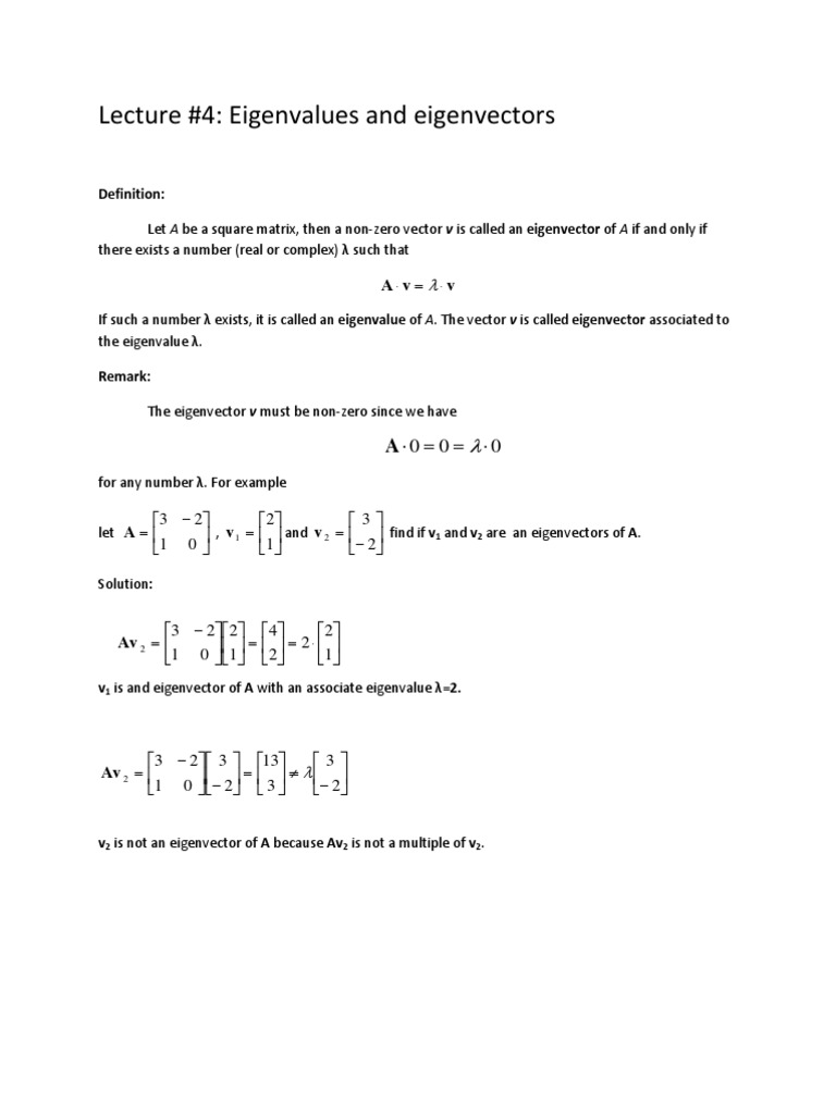 Lecture #4: Eigenvalues and Eigenvectors: Definition | PDF ...