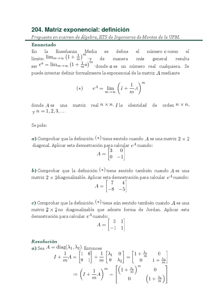 Exponencial de Matrices: Definición y Cálculo | PDF | Matriz ...
