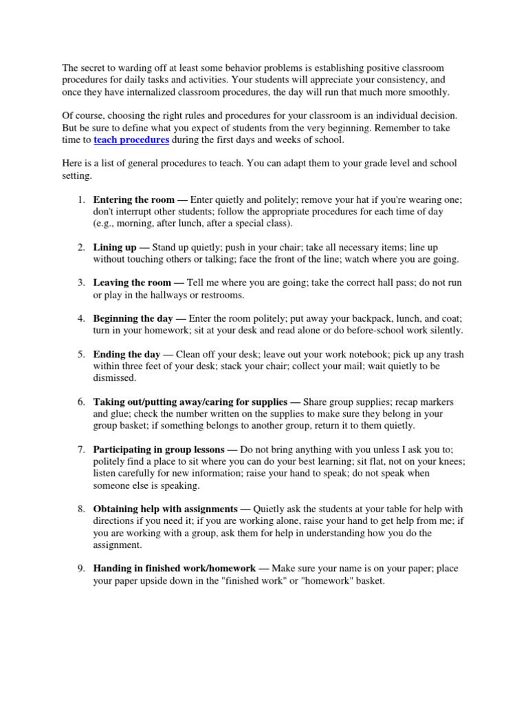 Effective Classroom Procedures Guide | PDF | Classroom | Homework