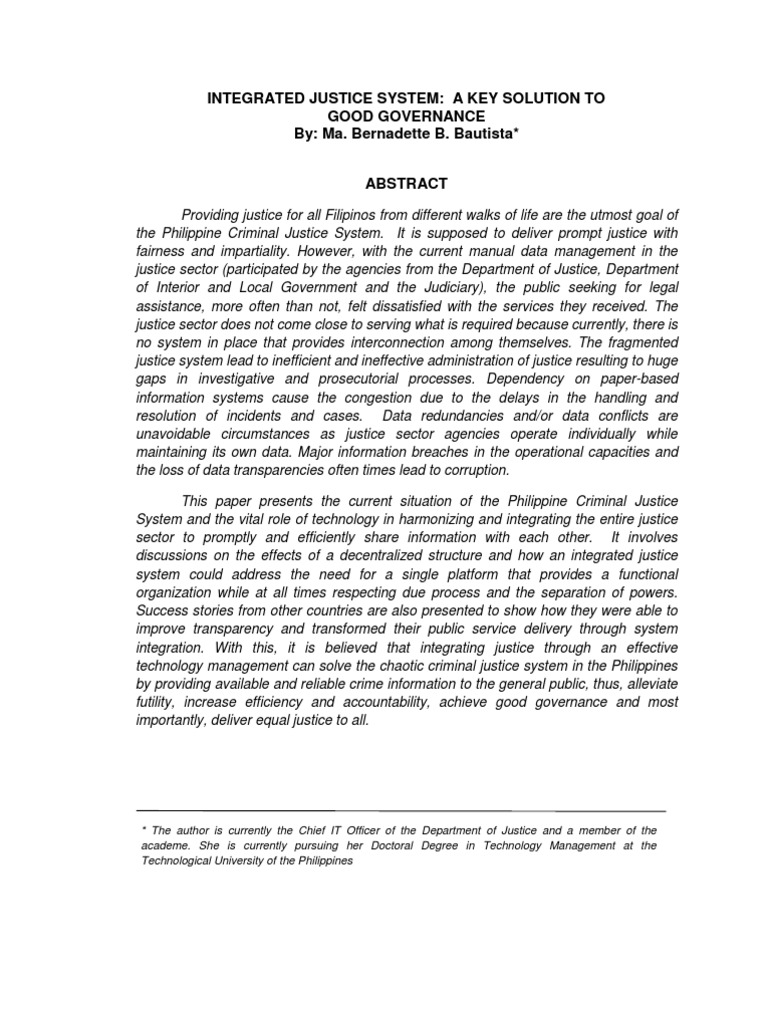 Integrated Justice System: A Key Solution To Good Governance By: Ma ...