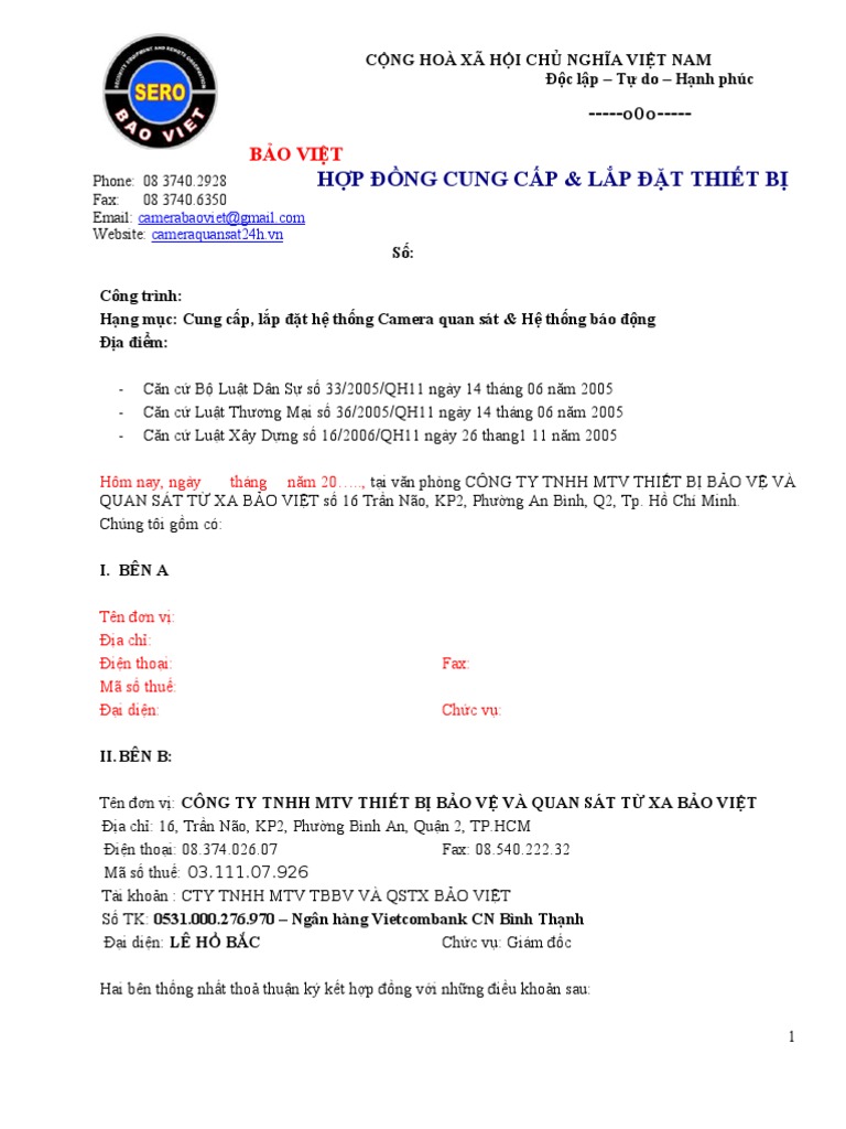 Hop Dong Lap Dat Camera Quan Sat | PDF