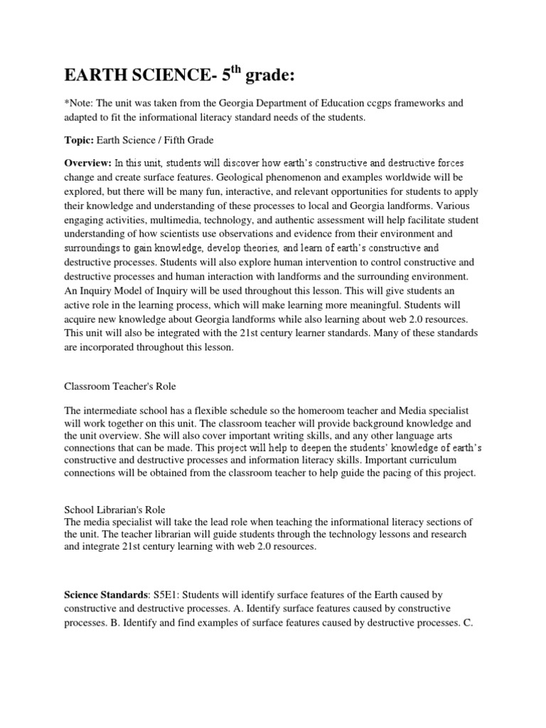 5th Grade Science Research Unit | PDF | Information Literacy | Plate ...