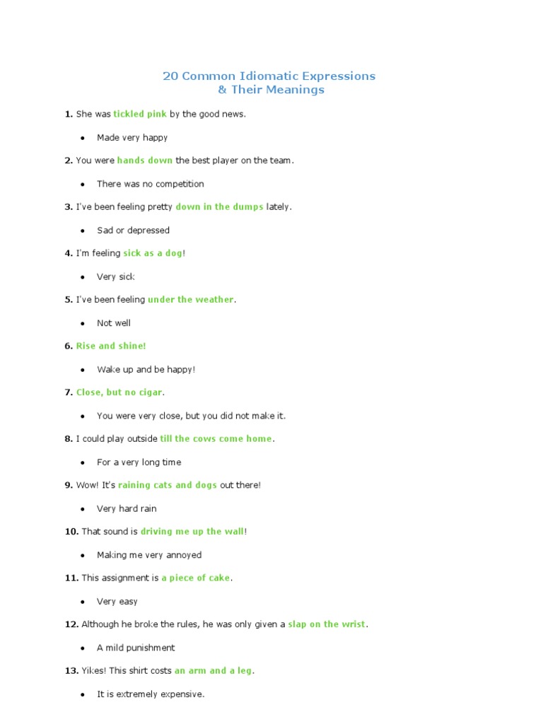 20 Common Idiomatic Expressions & Their Meanings: Tickled Pink ...