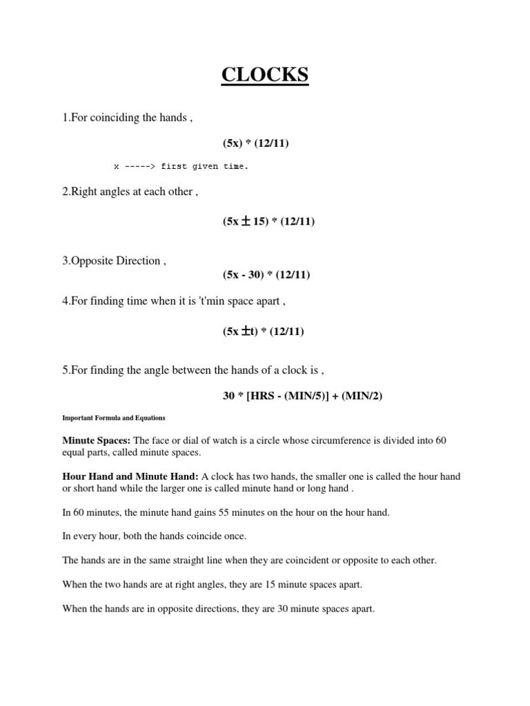 Clocks: 1.for Coinciding The Hands | PDF | Hour | Spacetime