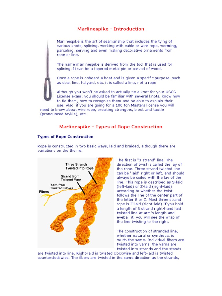 Marlinespike - Introduction: Types of Rope Construction | PDF | Knot | Rope