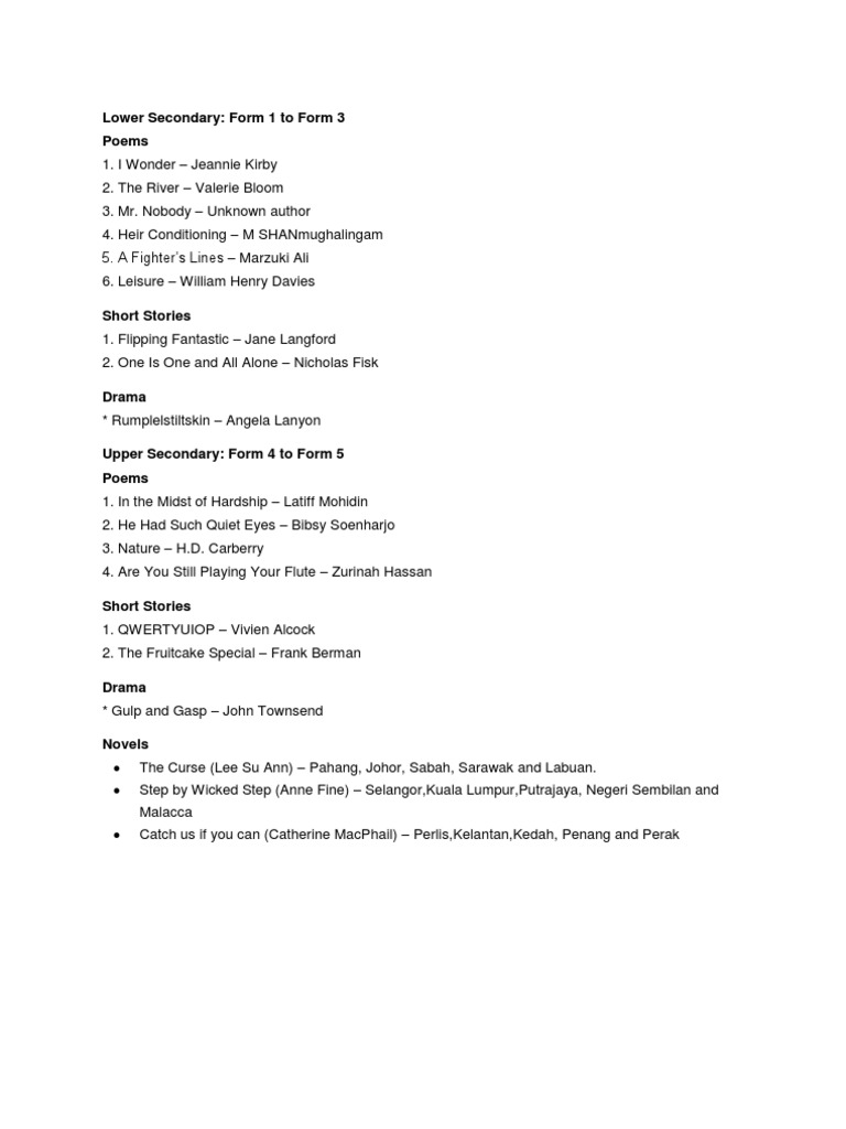 Literature Overview for Lower Secondary | PDF