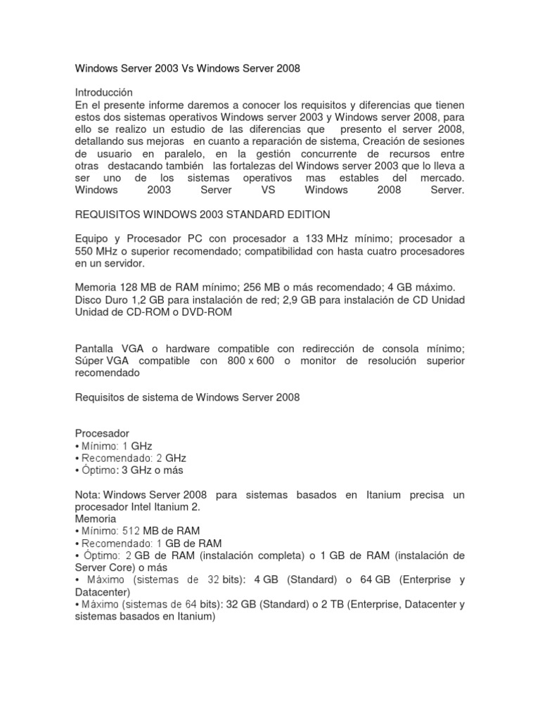 Windows Server 2003 Vs Windows Server 2008 Pdf Directorio Activo