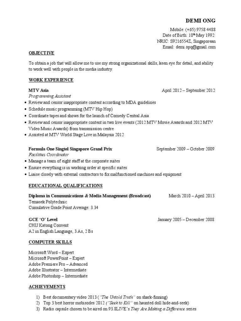 Demi Ong's Short&sweet Resume | PDF | Business | Art