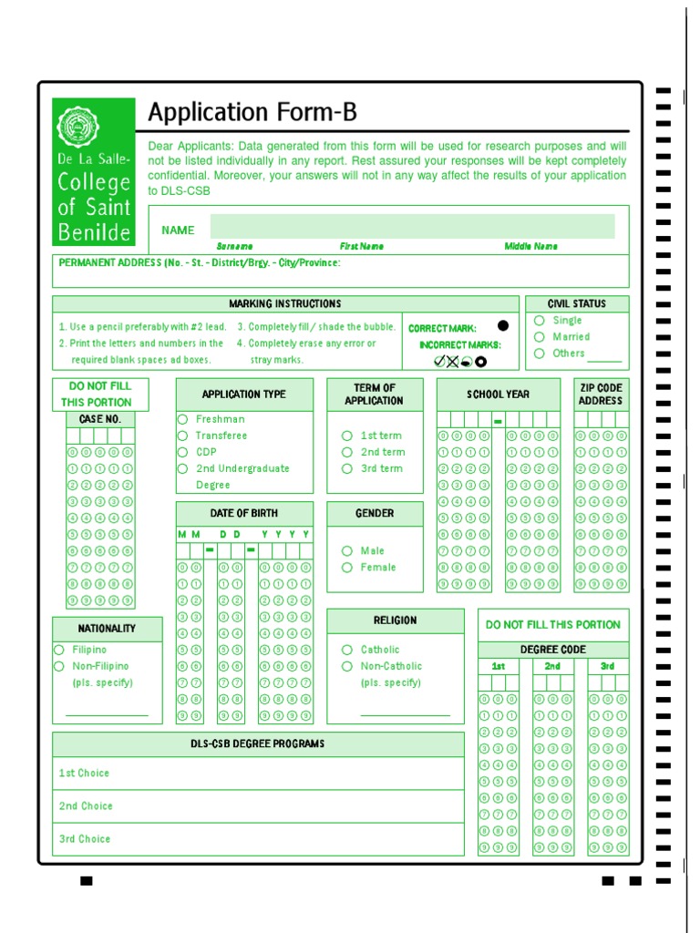De La Salle College of St. Benilde Application Form BFKBHJKGHJGH | PDF ...