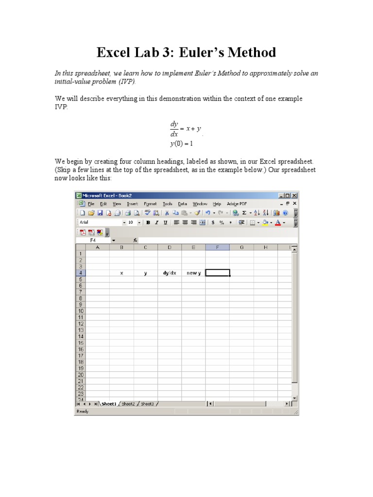 Excel Lab 3: Euler's Method | PDF | Spreadsheet | Microsoft Excel