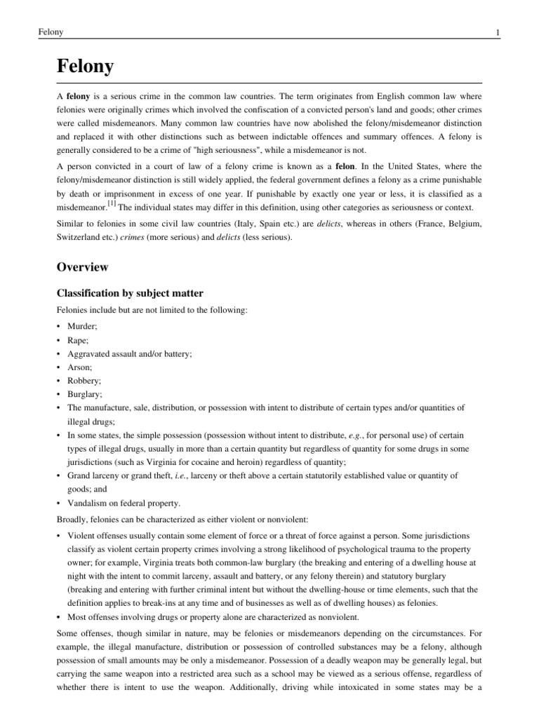 Felony: Classification by Subject Matter | PDF | Burglary | Felony