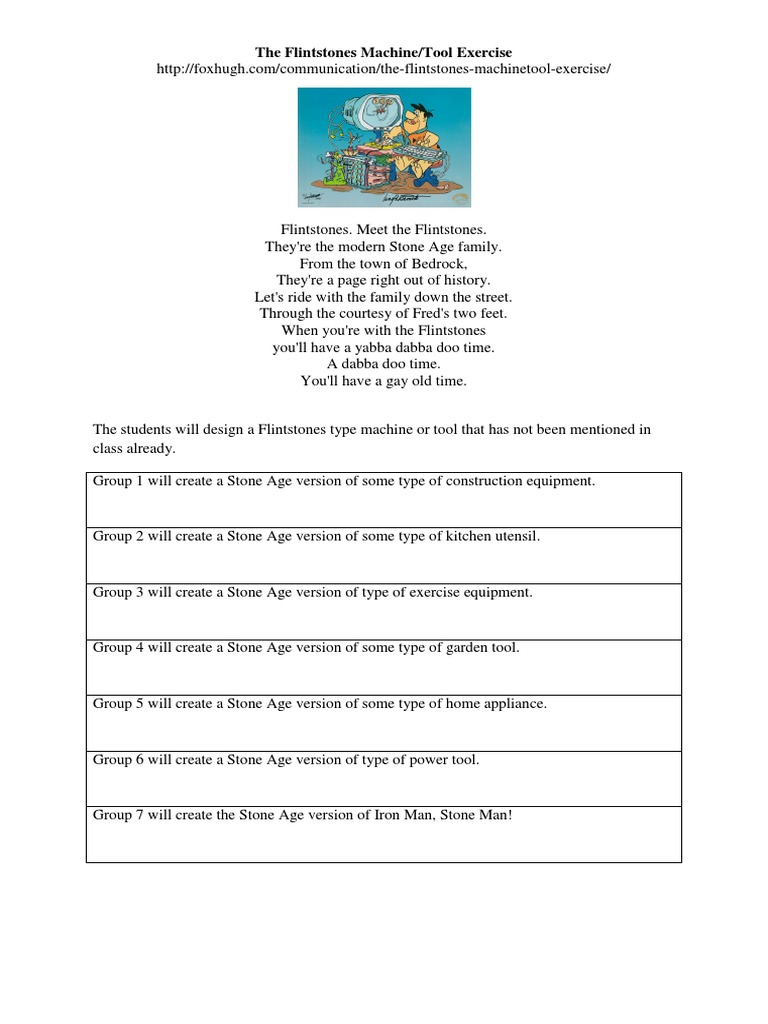 The Flintstones Machine/Tool Exercise Worksheet | PDF | Art