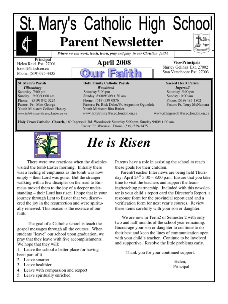 St. Mary's High School April Newsletter | PDF | Bullying | Schools