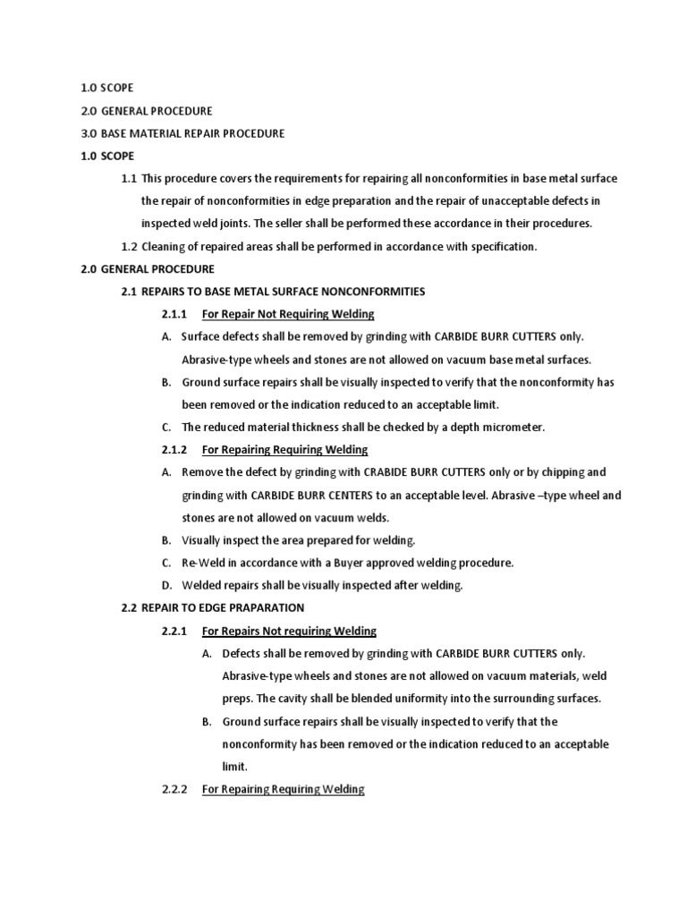 Repair Welding Procedure | PDF | Grinding (Abrasive Cutting) | Welding