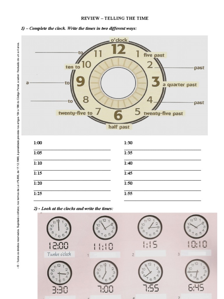 Clock Reading Practice Worksheet | PDF | Technology & Engineering