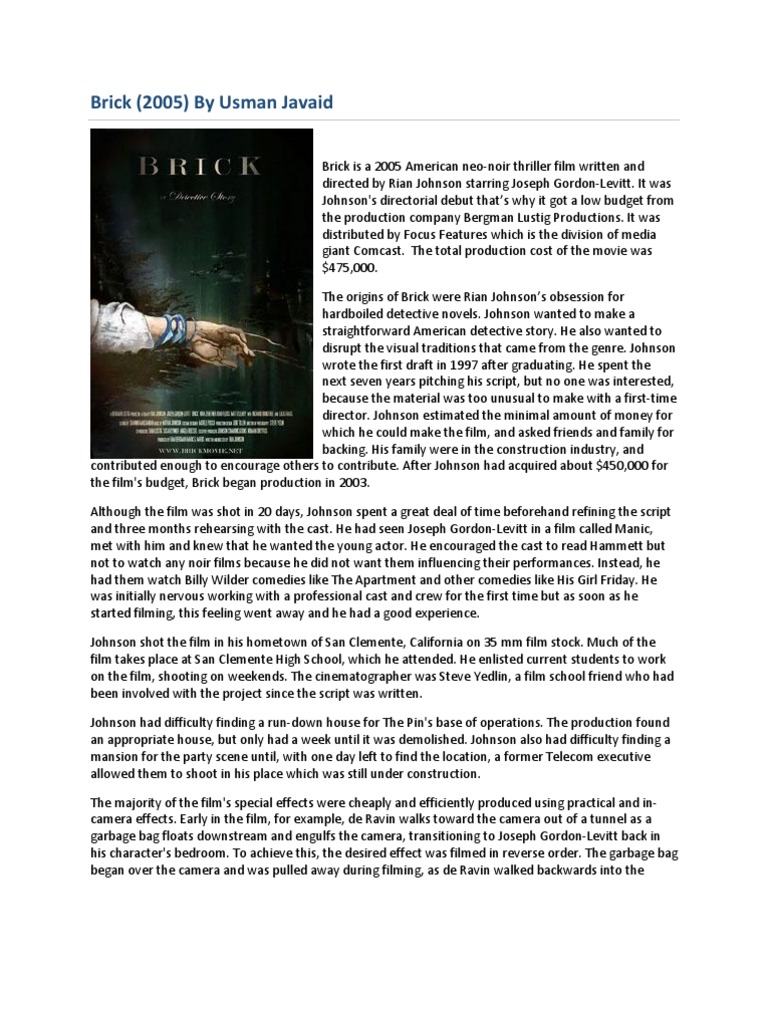 Brick (2005): A Low-Budget Thriller | PDF
