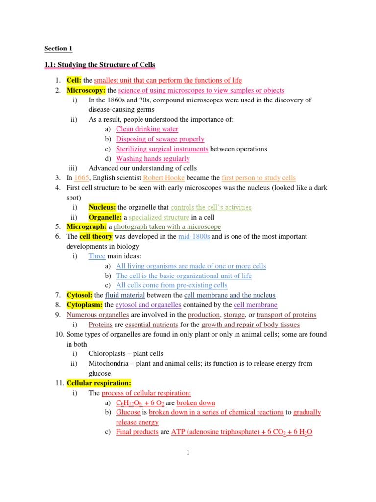 Biology - Section 1 - Notes | PDF | Mitosis | Cell (Biology)