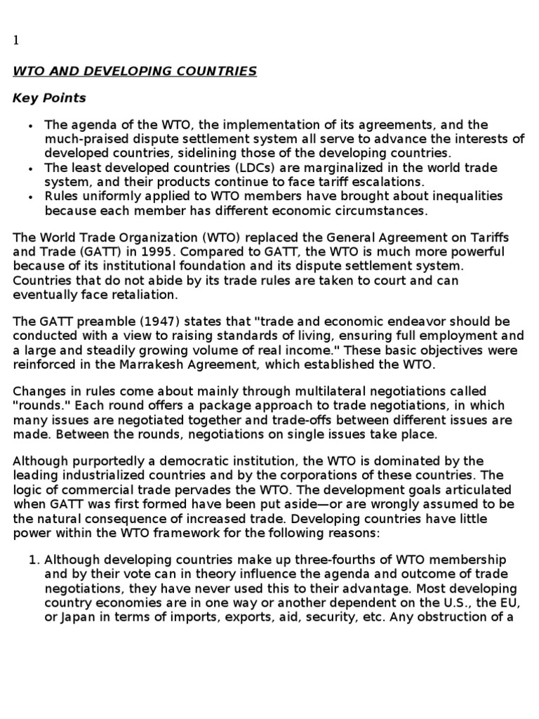 Wto and Developing Countries Key Points | PDF | World Trade ...