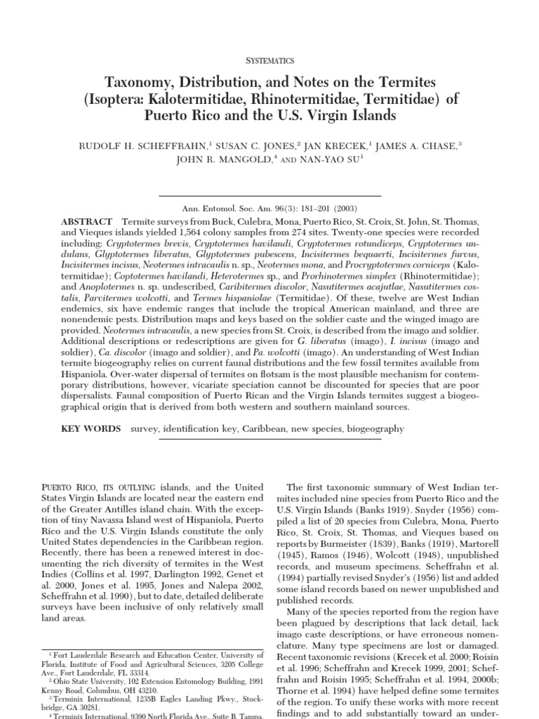 Taxonomy, Distribution, and Notes On The Termites (Isoptera ...