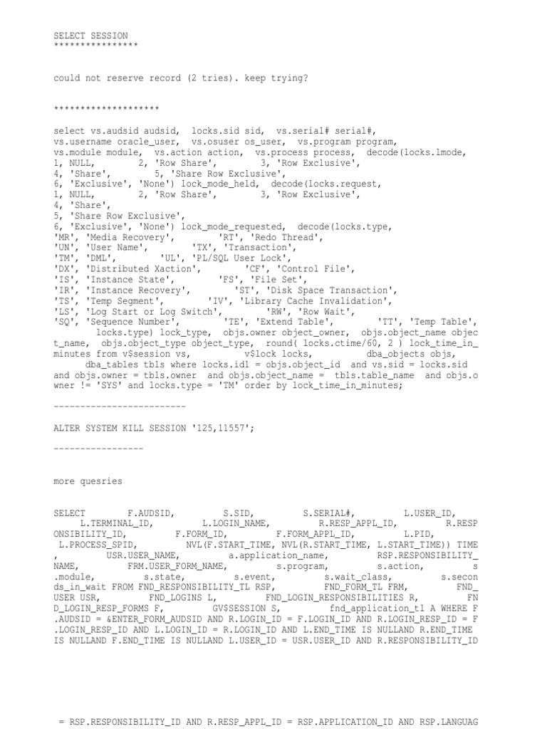 Display Session And Kill Session In Oracle 10g Pdf Oracle Database Areas Of Computer Science