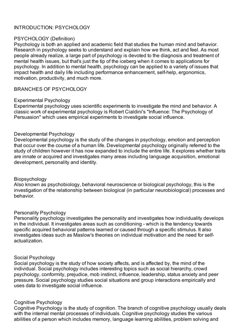 Introduction to Psychology Overview | PDF | Behavioral Neuroscience ...