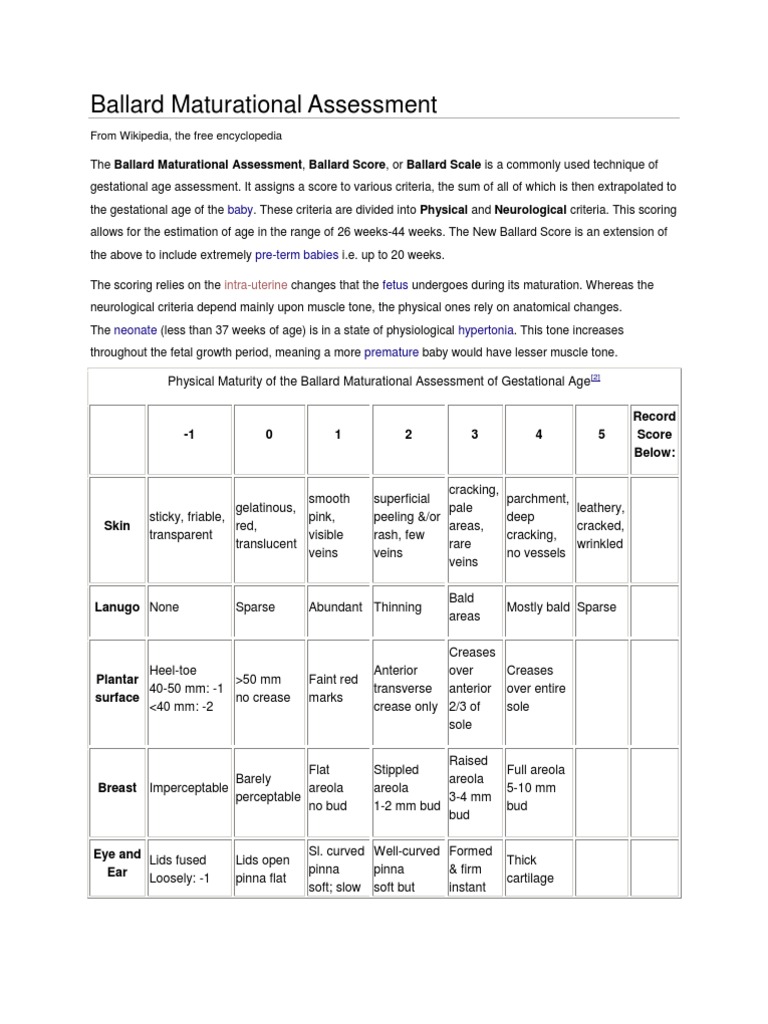 Ballard Maturational Assessment | PDF