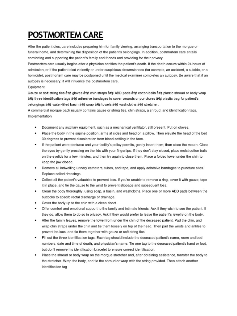 Post Mortem Care | Palliative Care | Autopsy