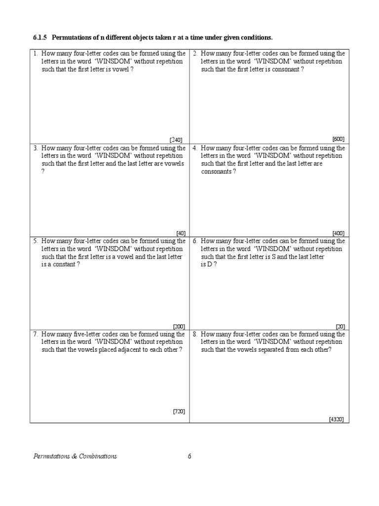 6 1 5 Permutations Of N Objects Taken R Conditions Permutation