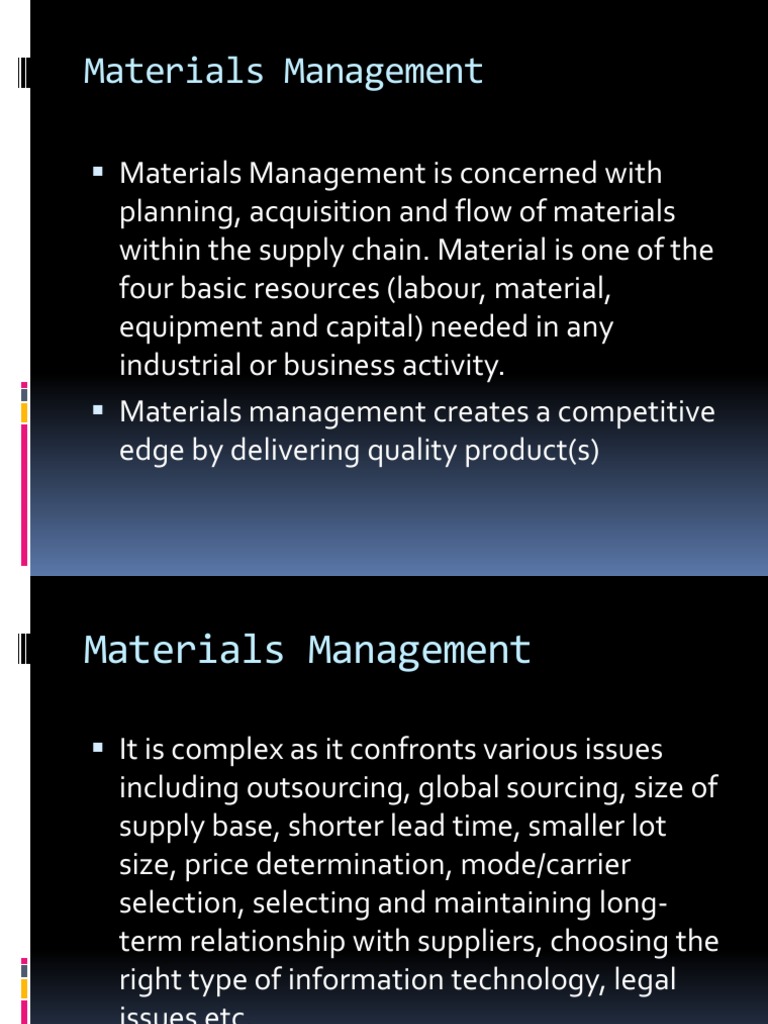 1 - Introduction To Materials Management | PDF | Logistics | Supply Chain