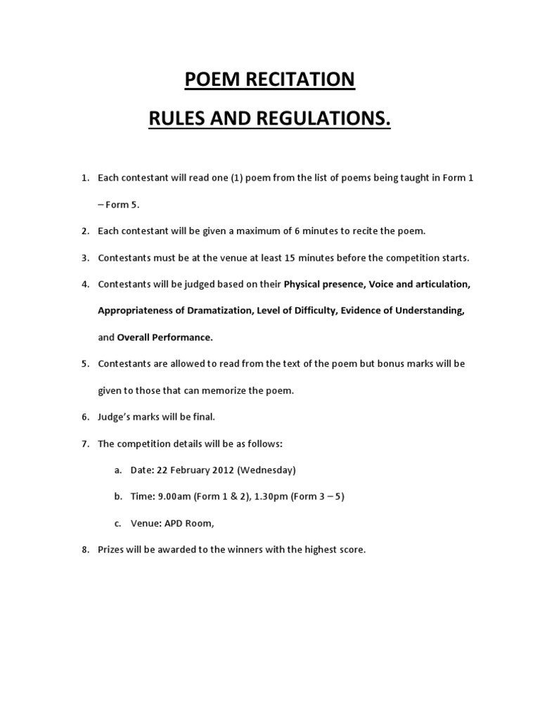 Poem Recitation Competition Guidelines | PDF