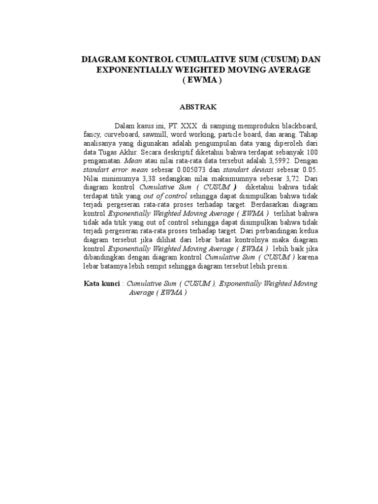Diagram Kontrol Cumulative Sum (Cusum) Dan Exponentially Weighted Moving Average (Ewma) | PDF ...