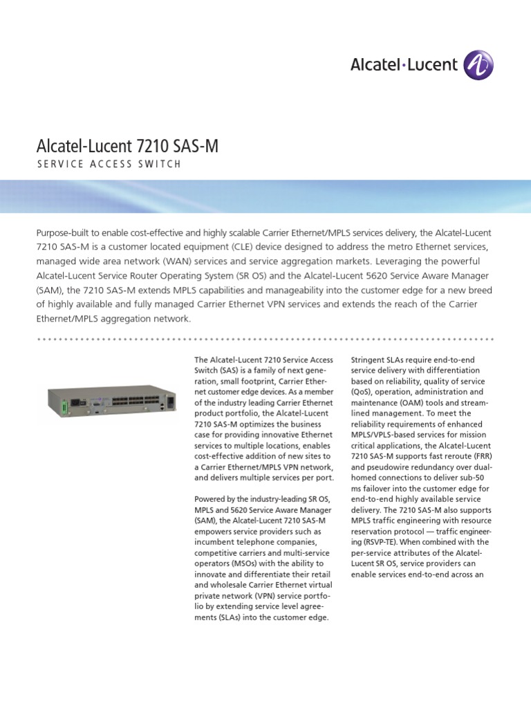 Alcatel-Lucent 7210 SAS-M: Service Access Switch | PDF | Multiprotocol Label Switching | Networking