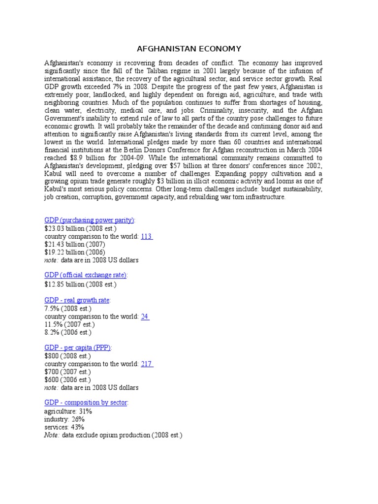 Afghanistan's Economic Overview 2023 | PDF | Afghanistan | United ...