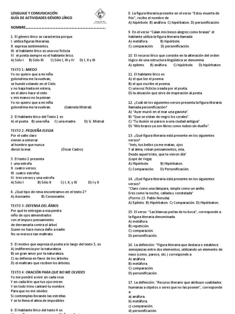 Actividades sobre el Género Lírico | PDF | Metáfora | Rima