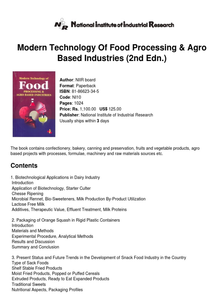 Modern Technology of Food Processing & Agro Based Industries (2nd Edn.) | PDF | Fruit Preserves ...