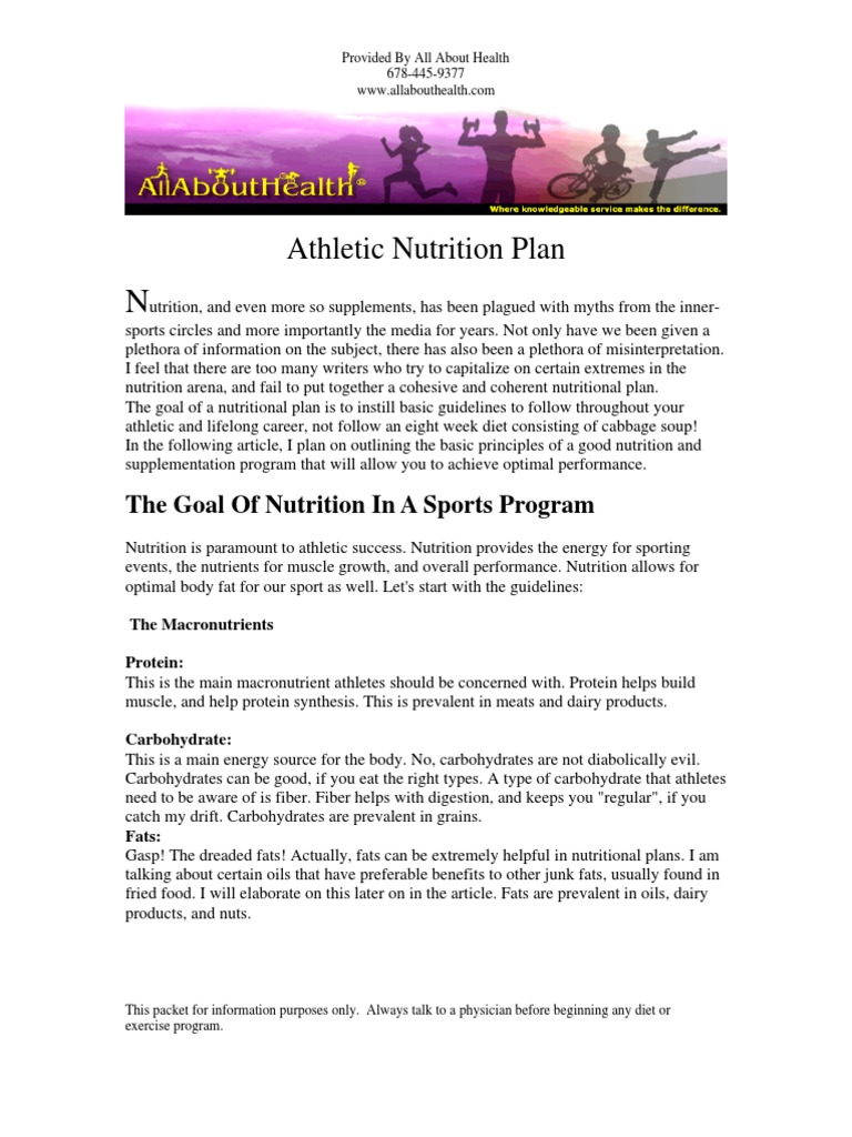 Athletic Nutrition Plan: The Goal of Nutrition in A Sports Program ...