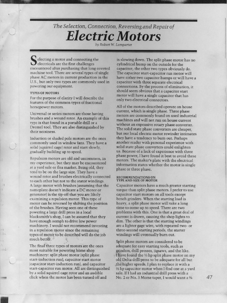 Electric Motor Selection and Repair Guide | PDF | Electric Motor ...