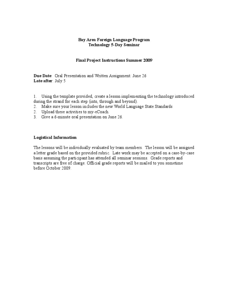 Final Project Instructions For Summer 09 | PDF | Communication | Learning