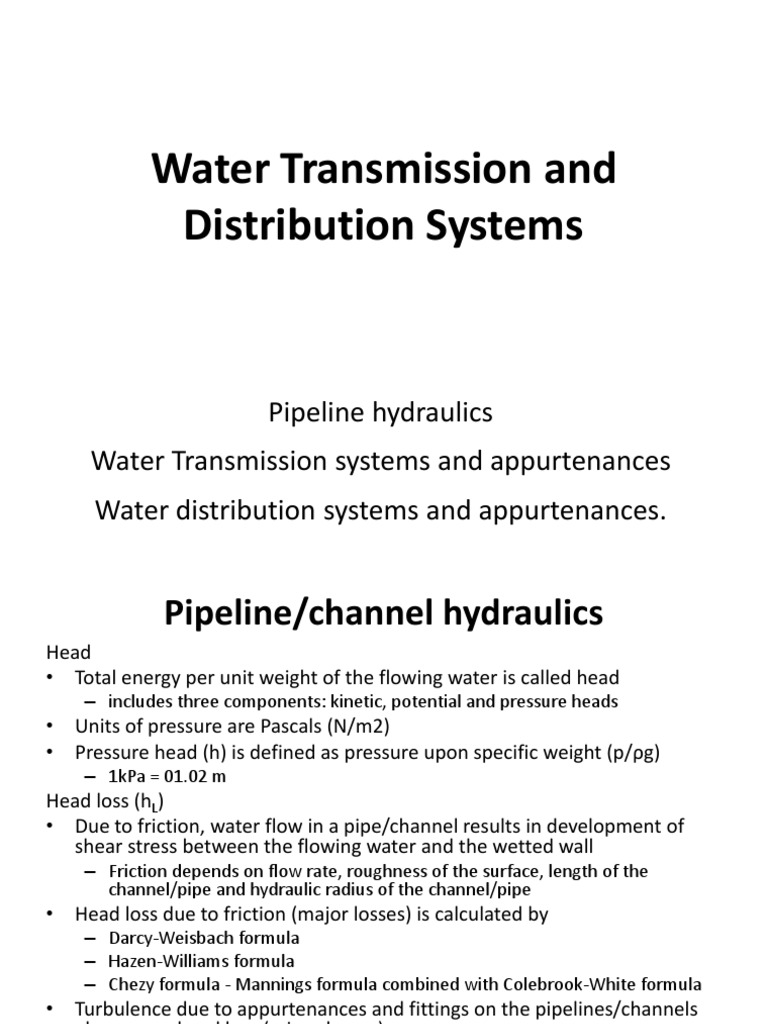 Water Transmission and Distribution Systems | PDF | Valve | Reynolds Number