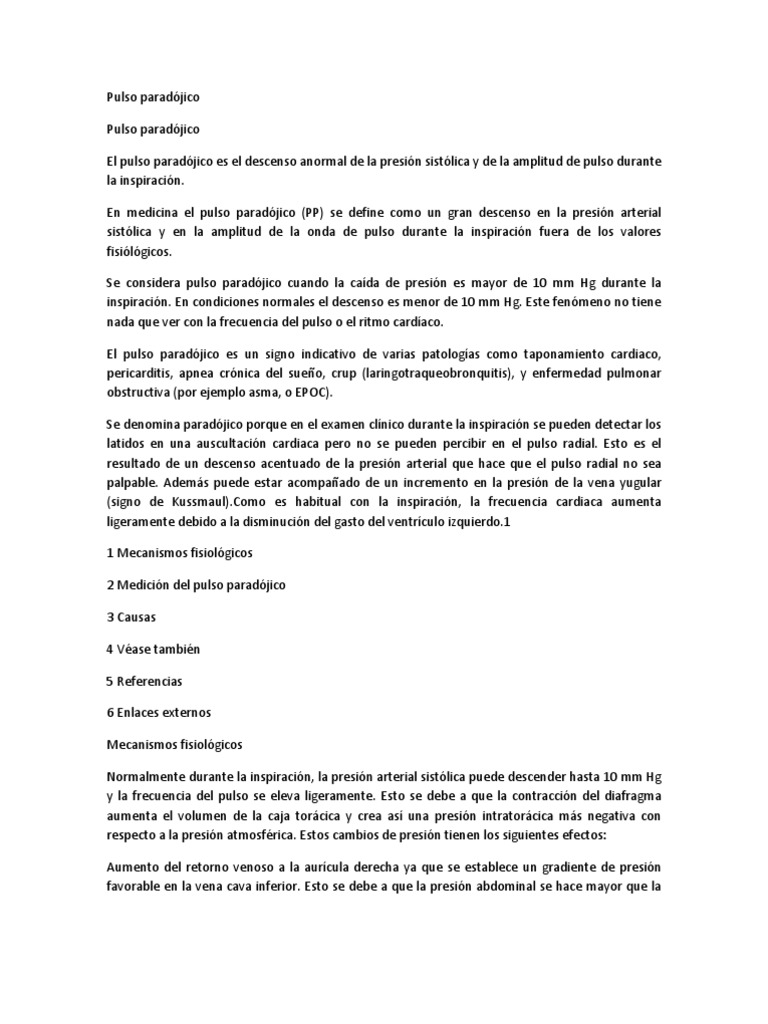 Pulso Paradójico | Descargar gratis PDF | Sistema cardiovascular | Corazón