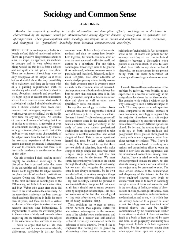 Sociology vs Common Sense: Distinguishing Academic Study from Everyday ...