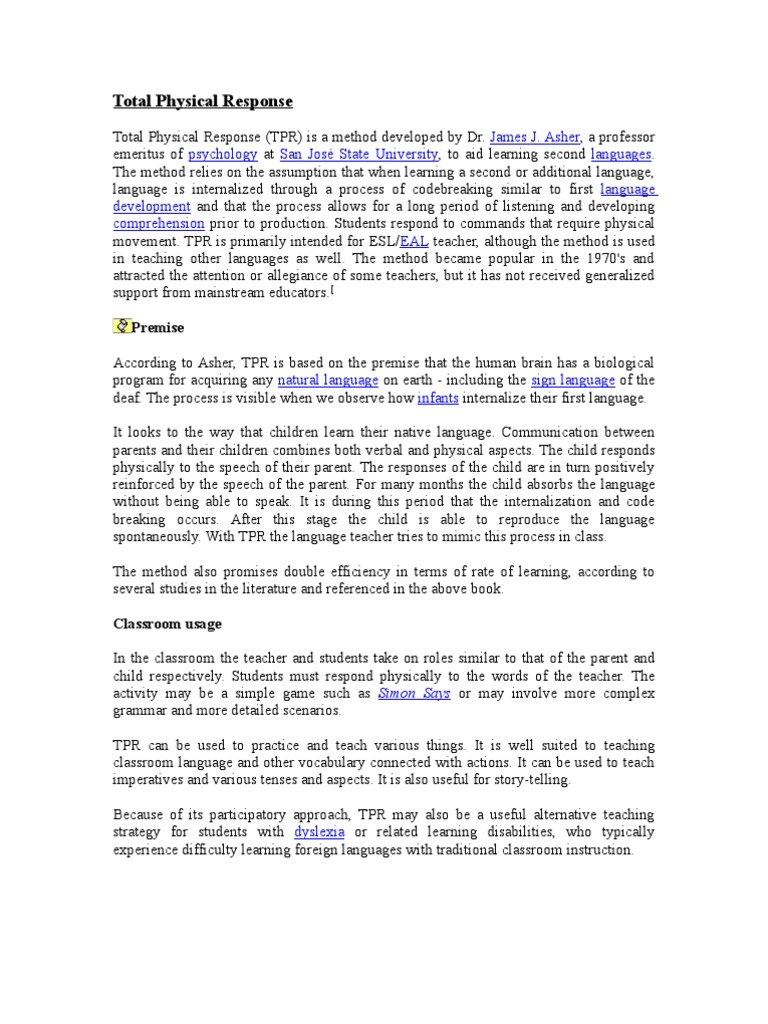 Total Physical Response | PDF | Applied Linguistics | Neuropsychology
