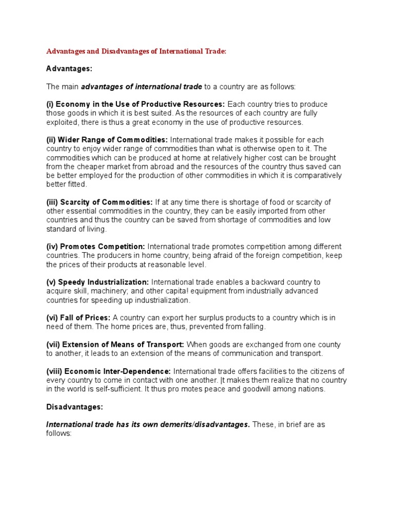 Advantages and Disadvantages of International Trade | PDF | Trade ...