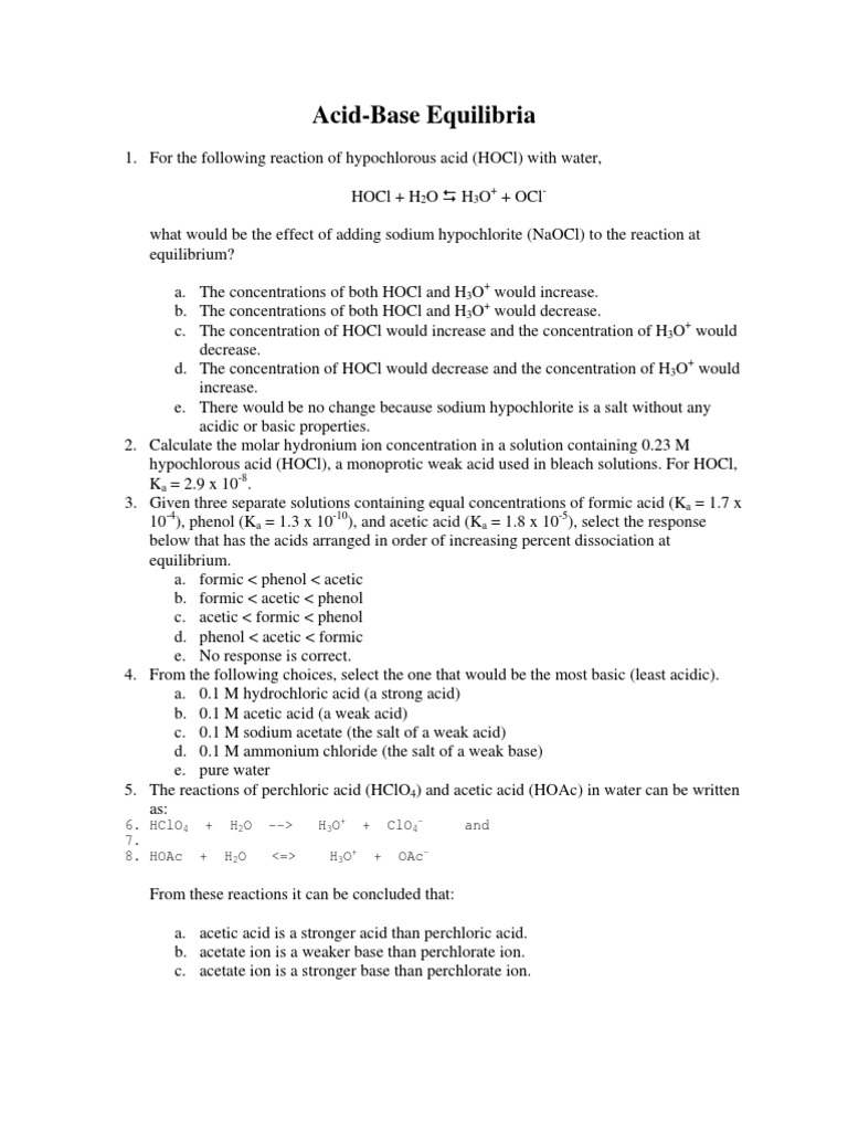 Acid-Base Equilibria | PDF | Acid | Acid Dissociation Constant