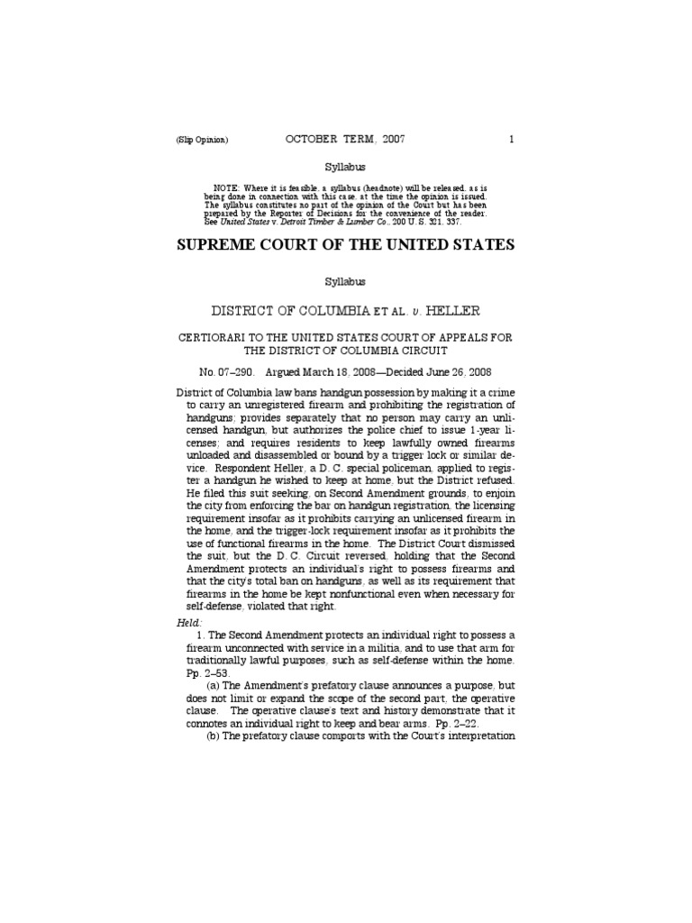 DC Vs Heller Supreme Court Decision | PDF | Second Amendment To The ...