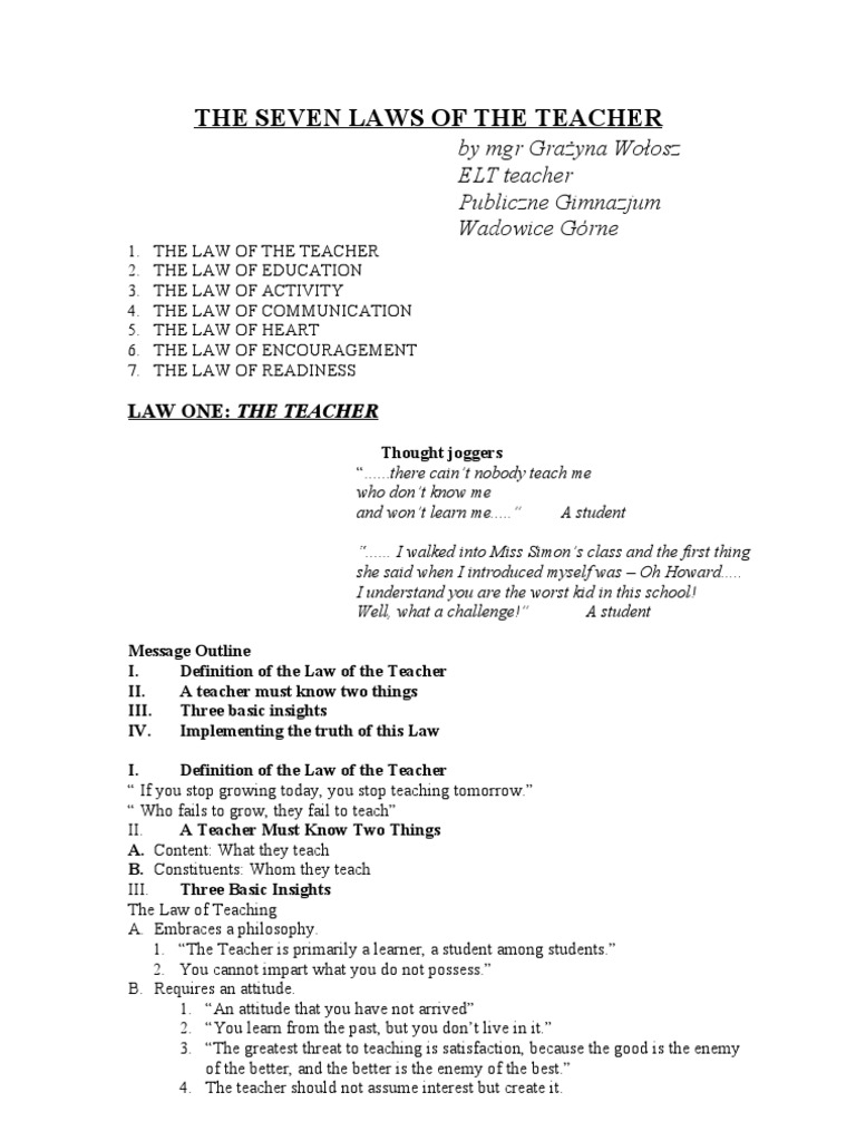 7 Law of Teaching Summary Complete | PDF | Nonverbal Communication ...