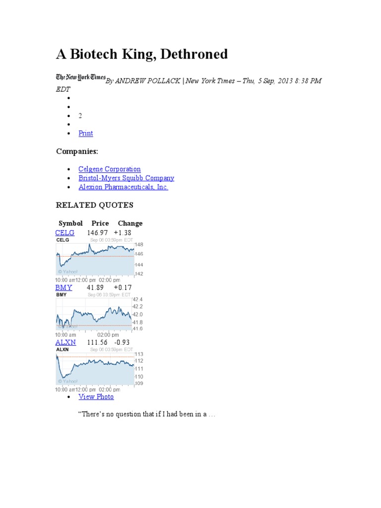 A Biotech King, Dethroned: Companies | PDF | Stocks | Business