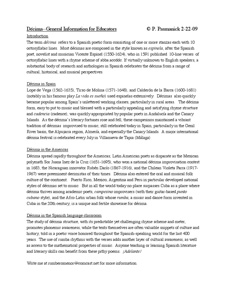 Decima History | PDF | Poetry | Entertainment (General)